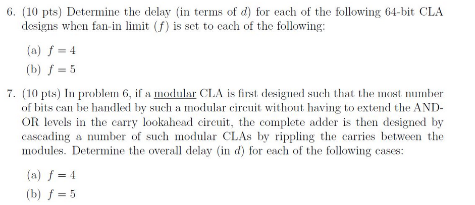 (10 ﻿pts) ﻿Determine the delay (in terms of d ) ﻿for | Chegg.com