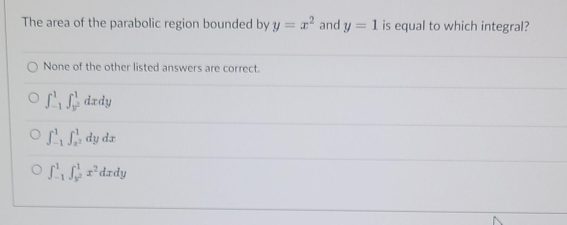 Solved The area of the parabolic region bounded by y=x2 and | Chegg.com