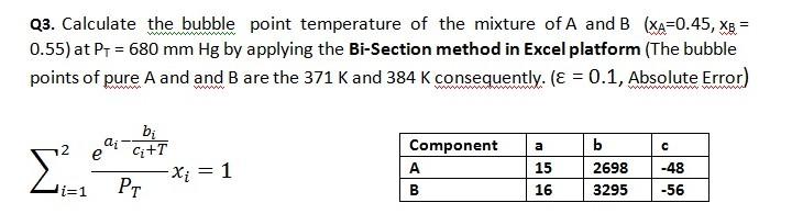 Solved Q3. Calculate the bubble point temperature of the | Chegg.com