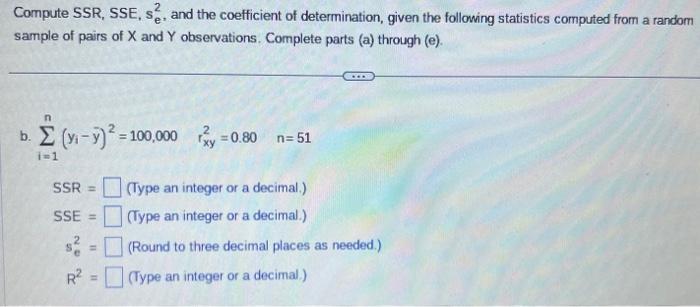 Compute Ssr Sse Se2 And The Coefficient Of