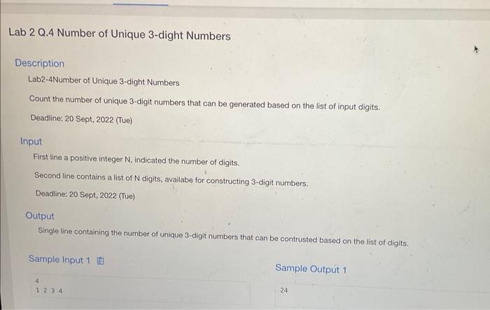 Solved Lab 2 Q.4 Number of Unique 3-dight Numbers | Chegg.com Solved Lab 2 Q.4 Number of Unique 3-dight Numbers | Chegg.com