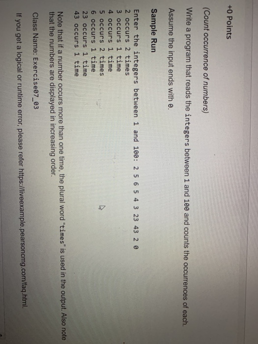 Solved +0 Points (Count occurrence of numbers) Write a | Chegg.com