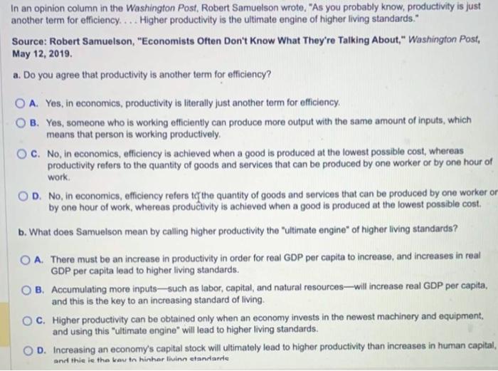 Solved In an opinion column in the Washington Post, Robert | Chegg.com