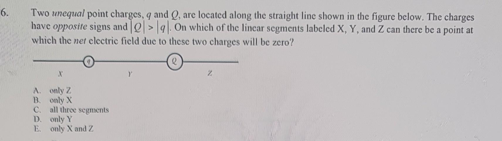 Solved Two unequal point charges, q and Q, are located along | Chegg.com