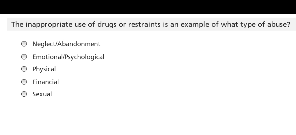 Solved The inappropriate use of drugs or restraints is an | Chegg.com