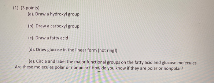Solved (1). (3 points) (a). Draw a hydroxyl group (b). Draw | Chegg.com