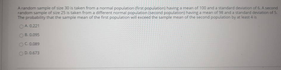 Solved A random sample of size 30 is taken from a normal | Chegg.com