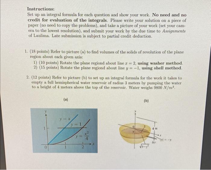 Solved Instructions: Set up an integral formula for each | Chegg.com
