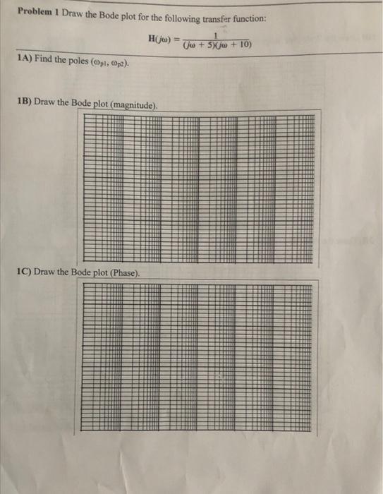 Problem 1 Draw the Bode plot for the following | Chegg.com