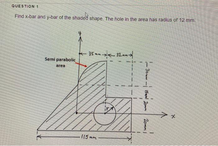 Solved QUESTION 1 Find X-bar and y-bar of the shaded shape. | Chegg.com
