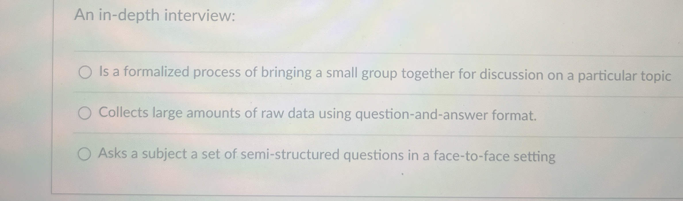 Solved An in-depth interview:Is a formalized process of | Chegg.com