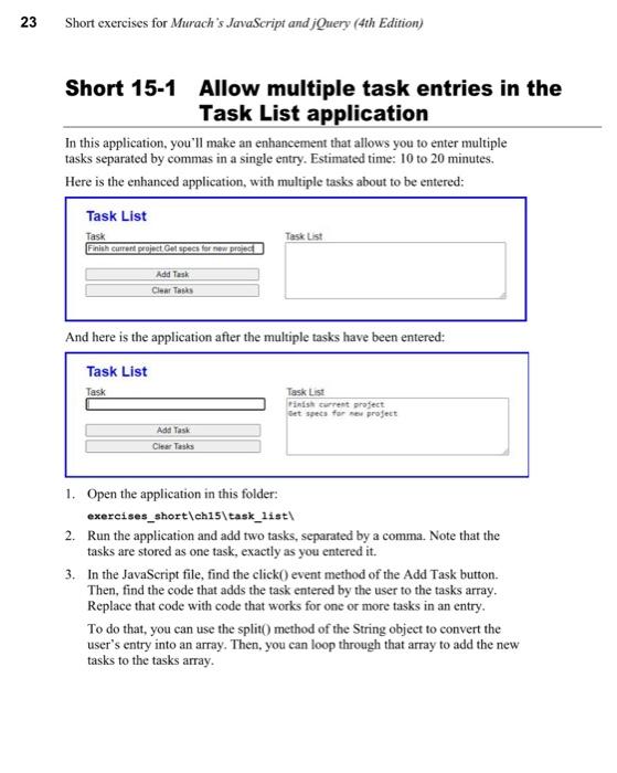 Solved 23 Short exercises for Murach's JavaScript and jQuery | Chegg.com