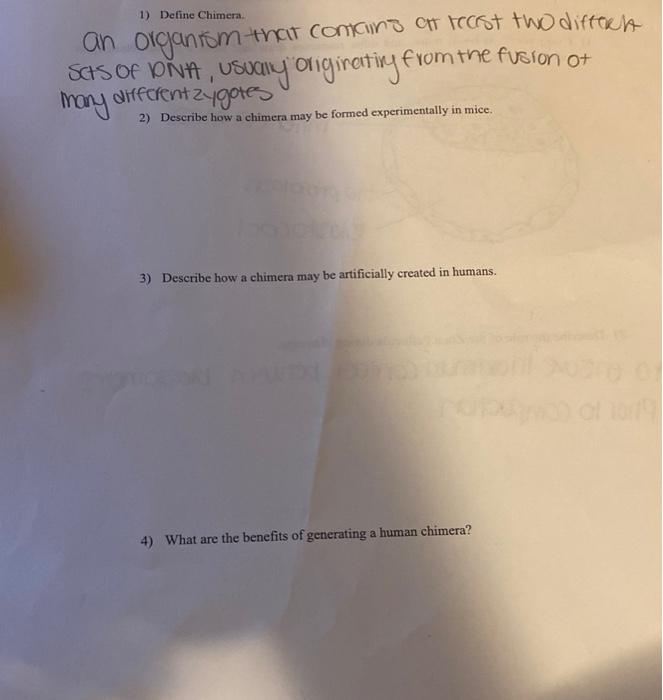 Solved 1) Define Chimera. an organtiom that contains at | Chegg.com