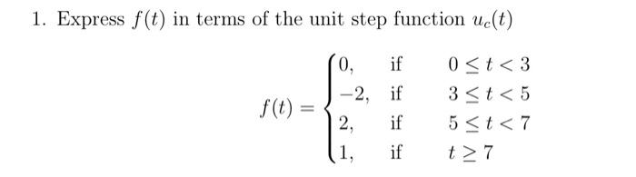 Solved 1. Express f(t) in terms of the unit step function | Chegg.com