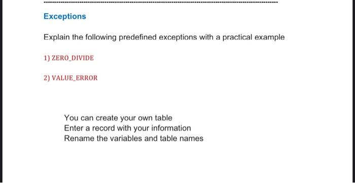 Solved Exceptions Explain the following predefined | Chegg.com