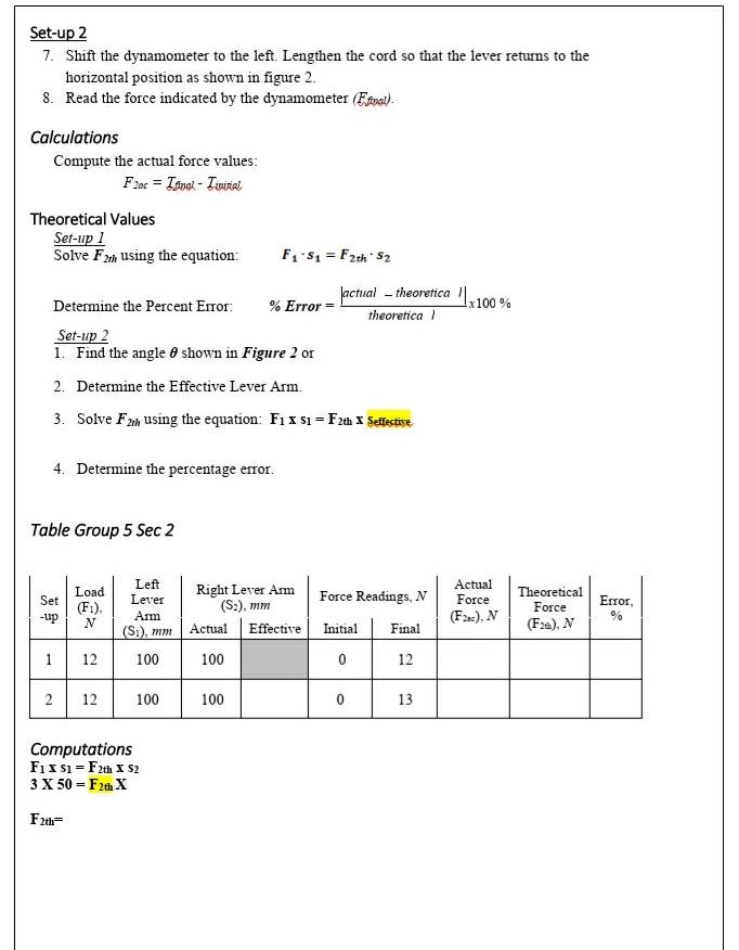 Solved Experiment # 5-SIMPLE LEVER Second Year Diploma | Chegg.com