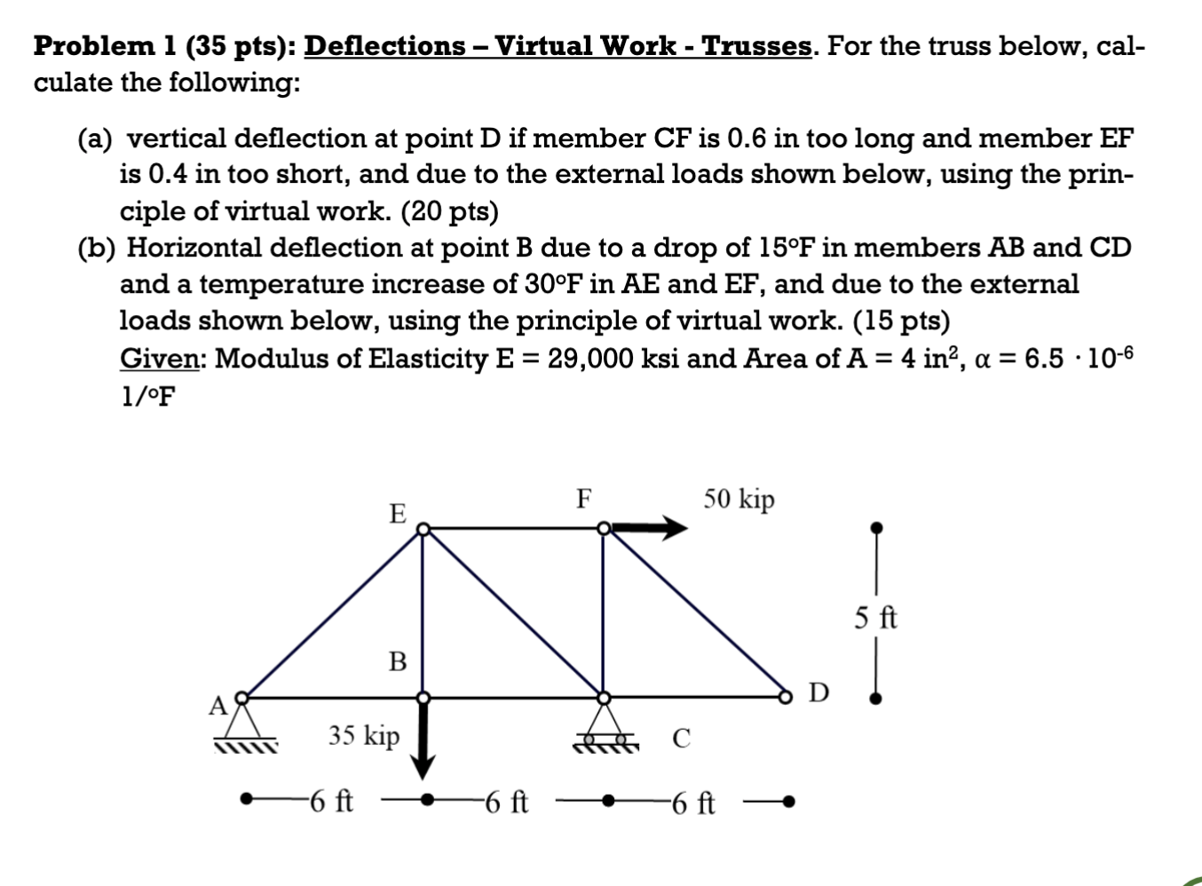 Solved Problem 1 (35 pts): Deflections - Virtual Work - | Chegg.com Solved Problem 1 (35 pts): Deflections - Virtual Work - | Chegg.com