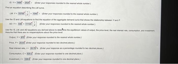 Solved Use the IS, LM, and AD equations you derived above to | Chegg.com