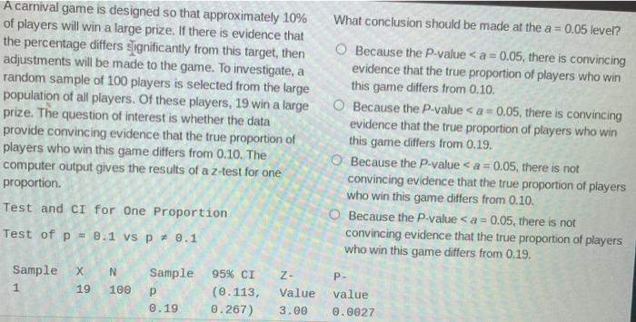 Solved A carnival game is designed so that approximately 10% | Chegg.com