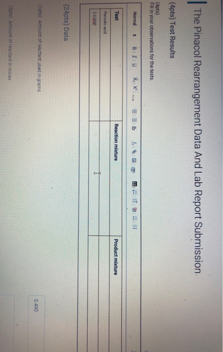 Solved The Pinacol Rearrangement Data And Lab Report | Chegg.com