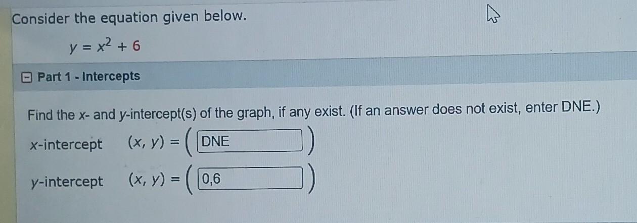 Solved Consider the equation given below. y=x2+6 Part 1 - | Chegg.com
