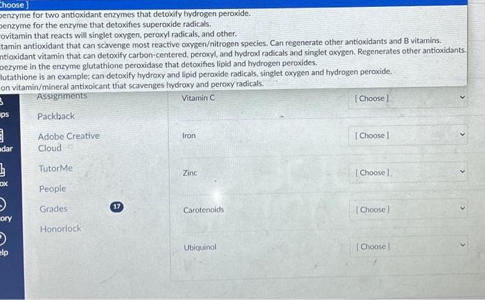 Solved Match the antioxidant to its function. Selenium | Chegg.com