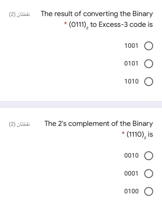 Solved نقطتان (2) The result of converting the Binary * | Chegg.com