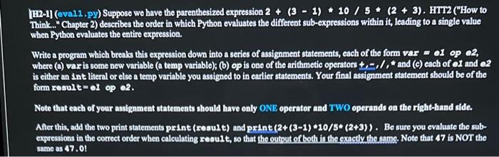 Solved [H2-1] (eval1.py) Suppose we have the parenthesized | Chegg.com
