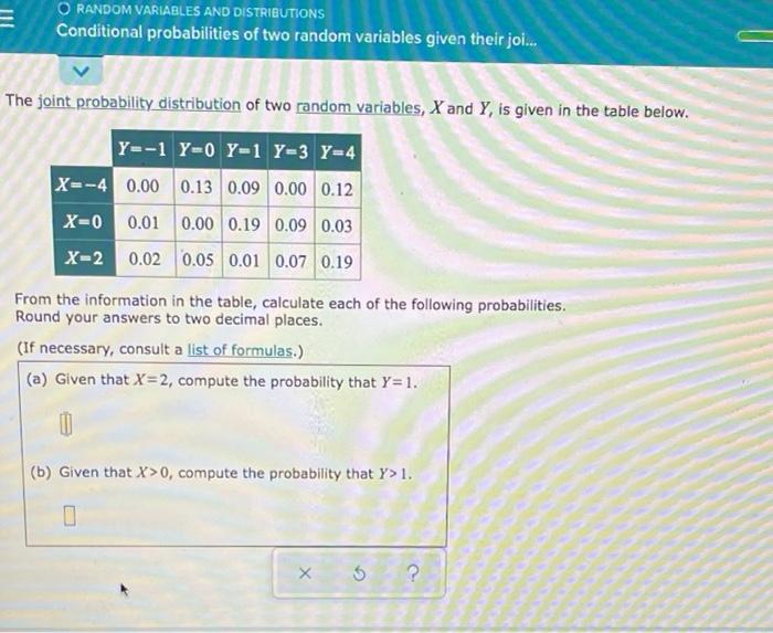 Solved O RANDOM VARIABLES AND DISTRIBUTIONS Conditional | Chegg.com