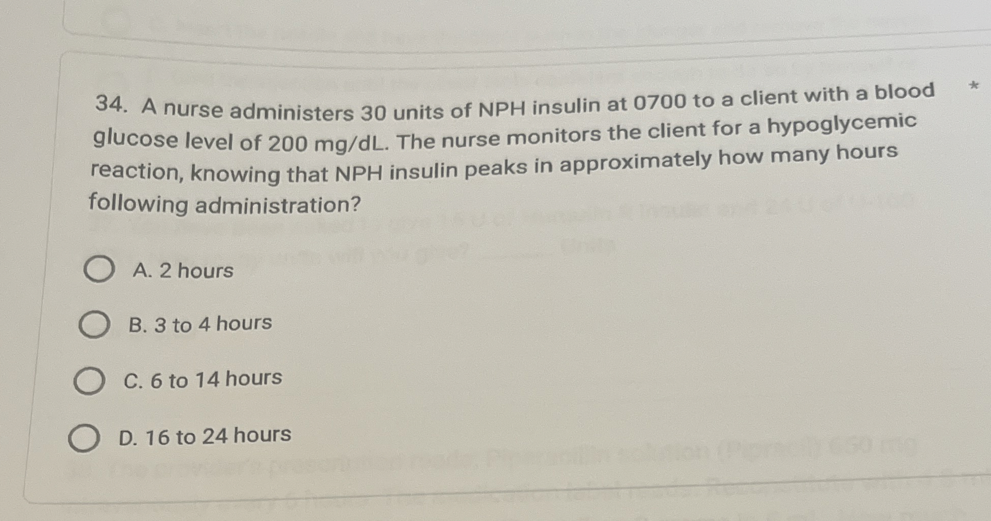Solved A nurse administers 30 ﻿units of NPH insulin at 0700 | Chegg.com