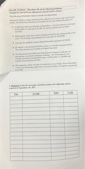 Solved Part III: Problems - Directions: Do all the following | Chegg.com