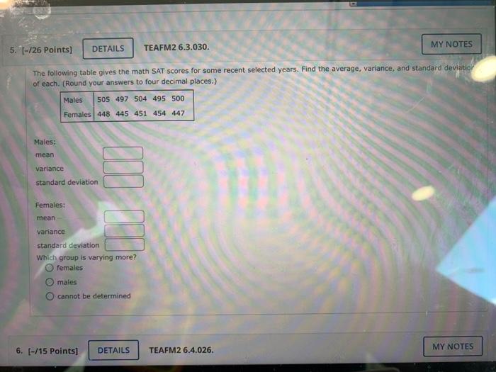 Solved The following table gives the math SAT scores for | Chegg.com