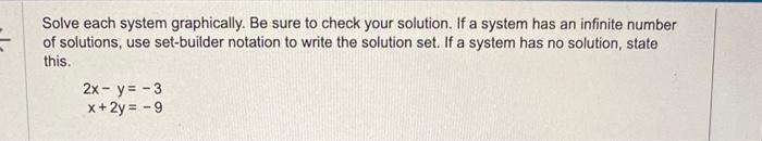 Solved Solve each system graphically. Be sure to check your | Chegg.com