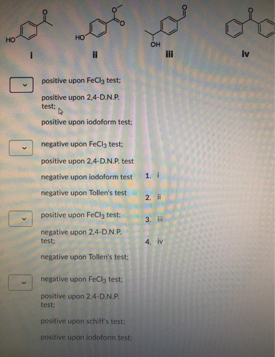 Solved HO НО ОН iii iv positive upon FeCl3 test; positive | Chegg.com