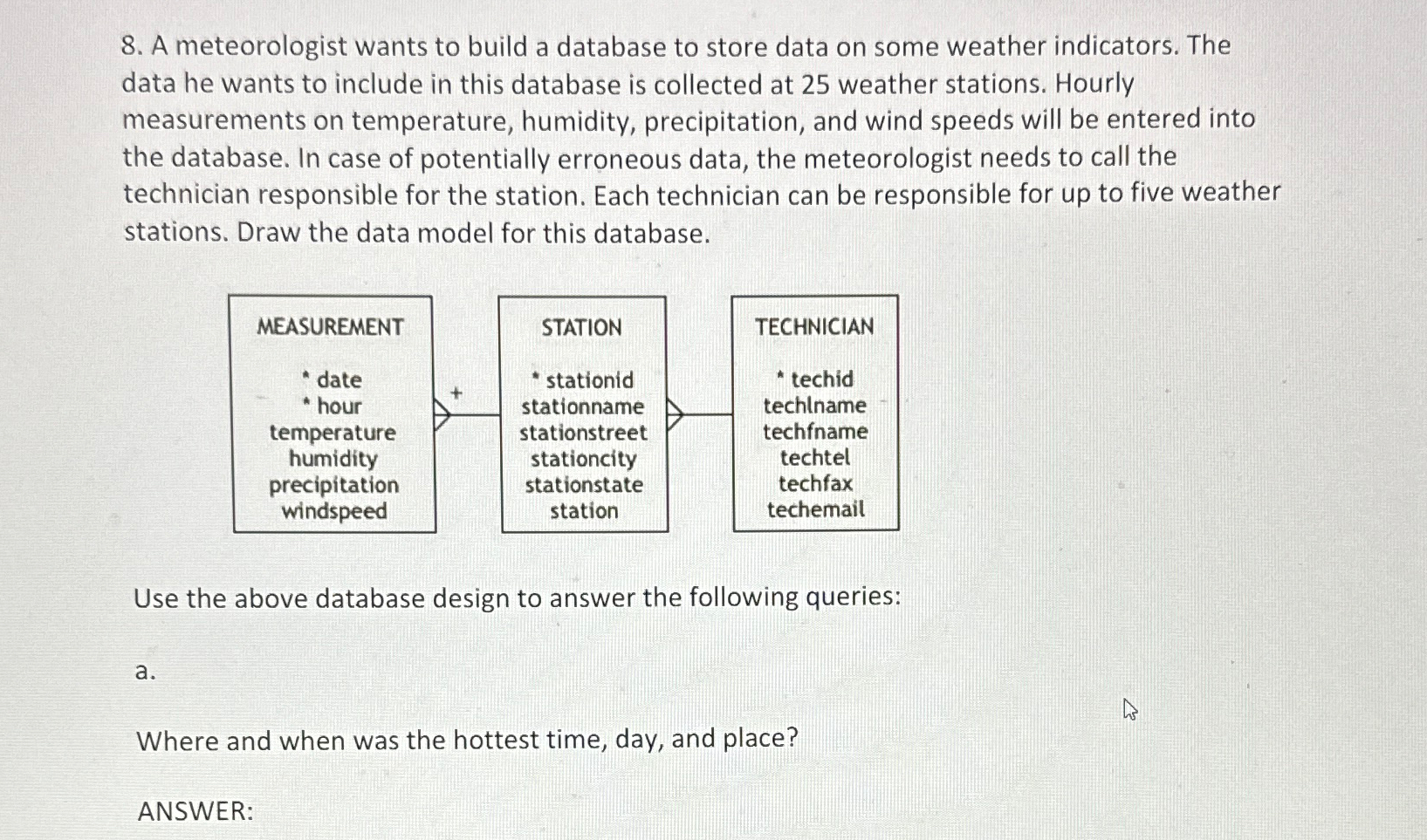 Solved A meteorologist wants to build a database to store | Chegg.com