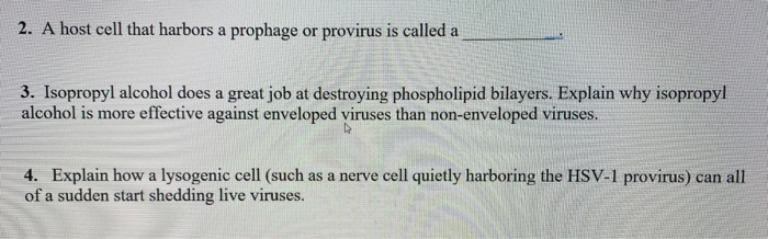 Solved 2. A host cell that harbors a prophage or provirus is | Chegg.com