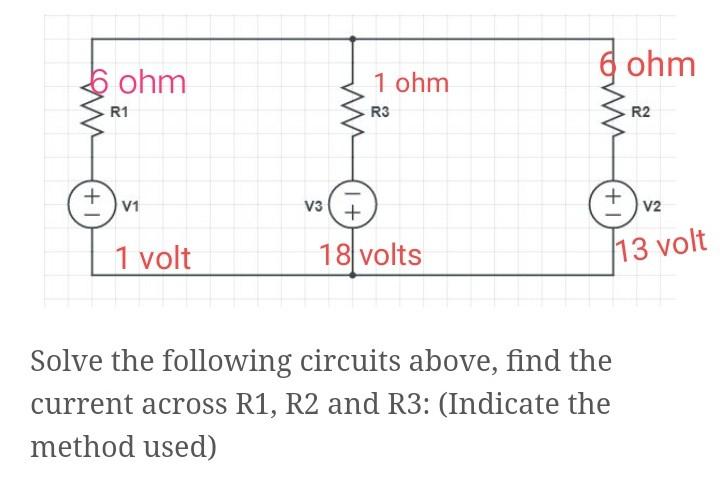 Solved ohm ohm R1 1 ohm R3 ܠܣܟVV R2 1+ V1 V3 + 1 + V2 1 volt | Chegg.com