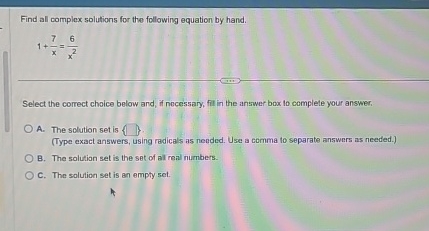 Solved Find all complex solutions for the following equation | Chegg.com