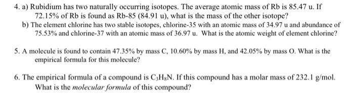 Solved 4. a) Rubidium has two naturally occurring isotopes. | Chegg.com