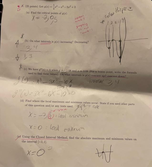 Solved 9 5.(25 points) Let g(x)=41x4−x3−5x2+2 (a) Find the | Chegg.com