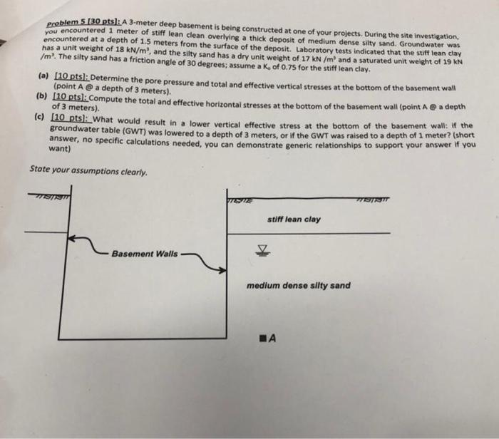 Solved problem s (30 pts): A 3-meter deep basement is being | Chegg.com
