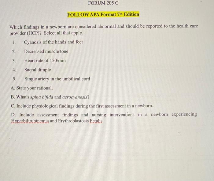 Solved Which findings in a newborn are considered abnormal | Chegg.com