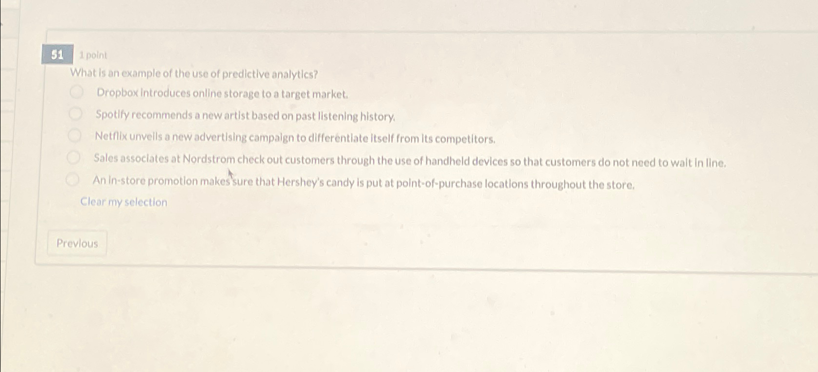 Solved 1 ﻿pointWhat is an cxample of the use of predictive | Chegg.com