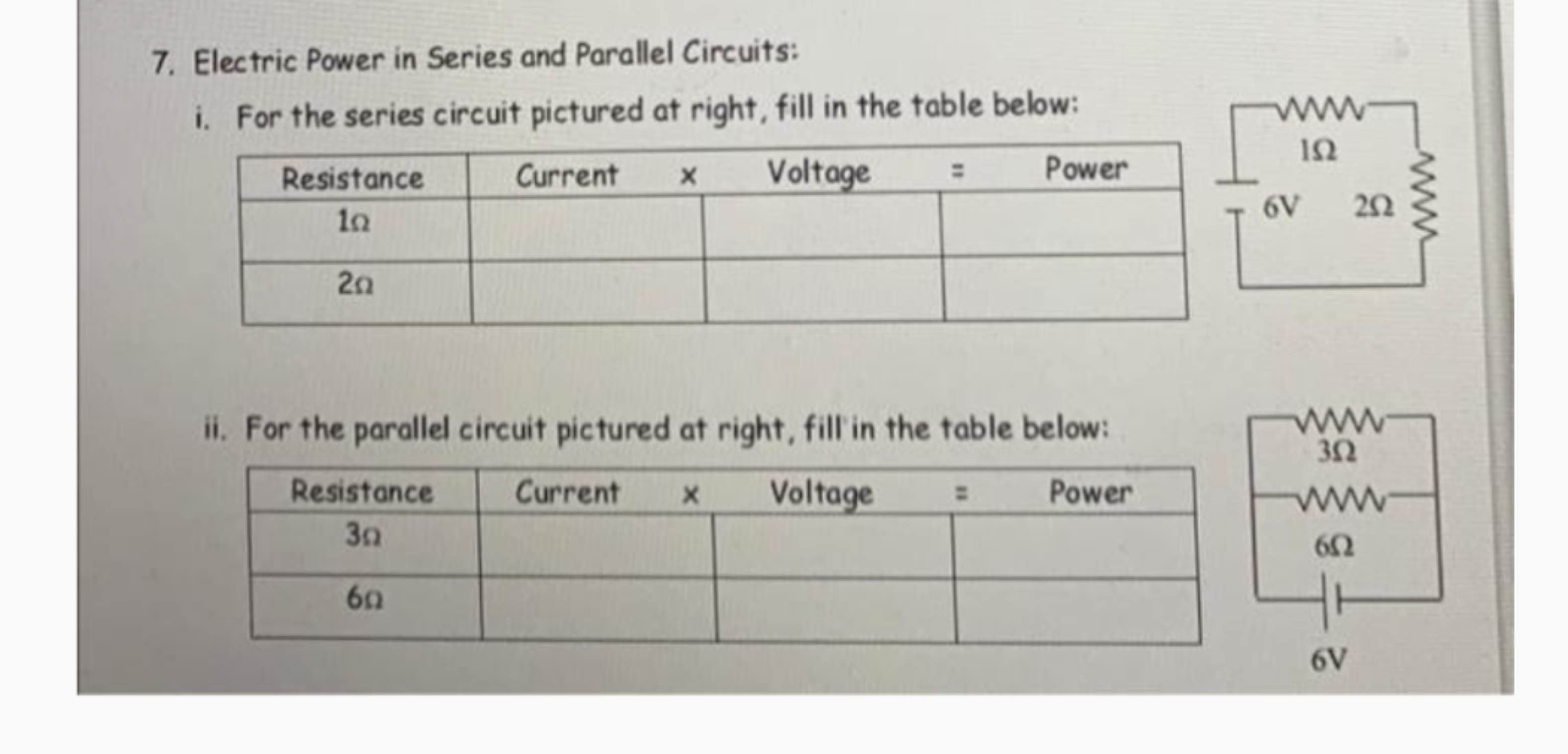 Solved Electric Power in Series and Parallel Circuits:i. | Chegg.com