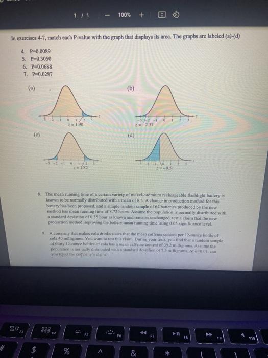 Solved 1 / 1 100% + 0 In exercises 4-7, match each P-value | Chegg.com
