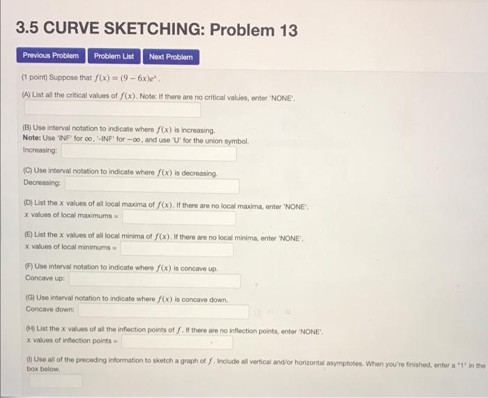 Solved 3.5 CURVE SKETCHING: Problem 13 Previous Problem | Chegg.com