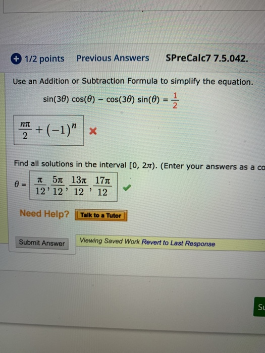 Solved SPreCalc7 7.5.042. Previous Answers + 1/2 points Use | Chegg.com