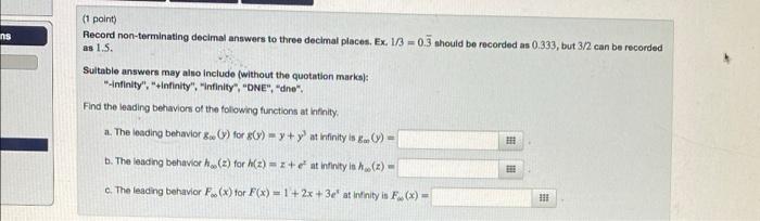 Solved ins (1 point) Record non-terminating decimal answers | Chegg.com