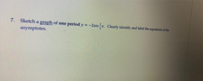 Solved 7. Sketch a graph of one period y = – 2sec x. Clearly | Chegg.com