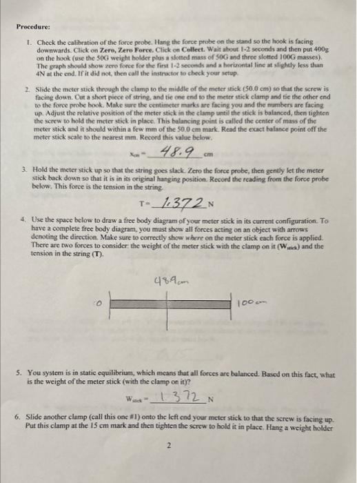 Solved Procedure: 1. Check the calibration of the forse | Chegg.com